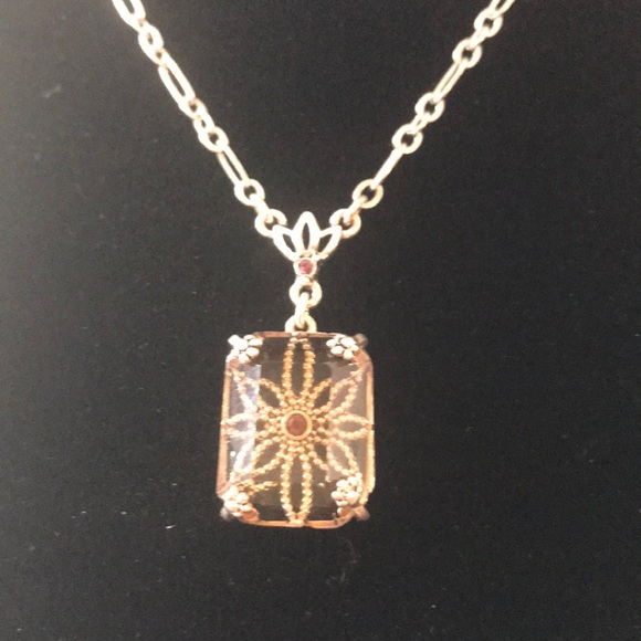 NRT | Jewelry | Amber Lucite Over Silver Flower Necklace Earrings ...